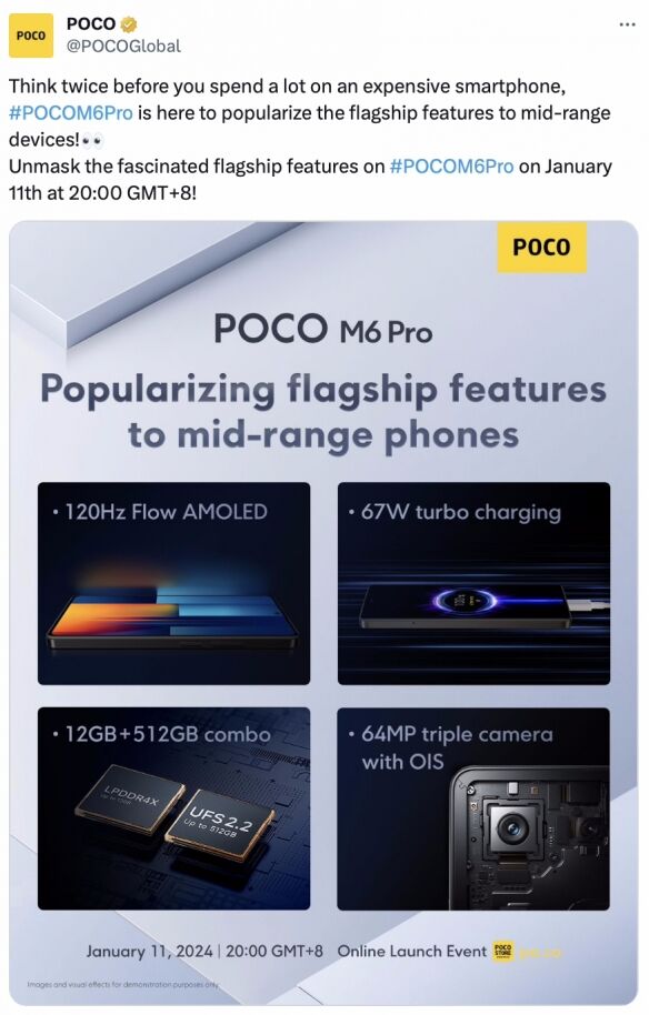 小米宣布将于1月11日在海外推出POCO X6/Pro系列手机_玩一玩wywyx.com